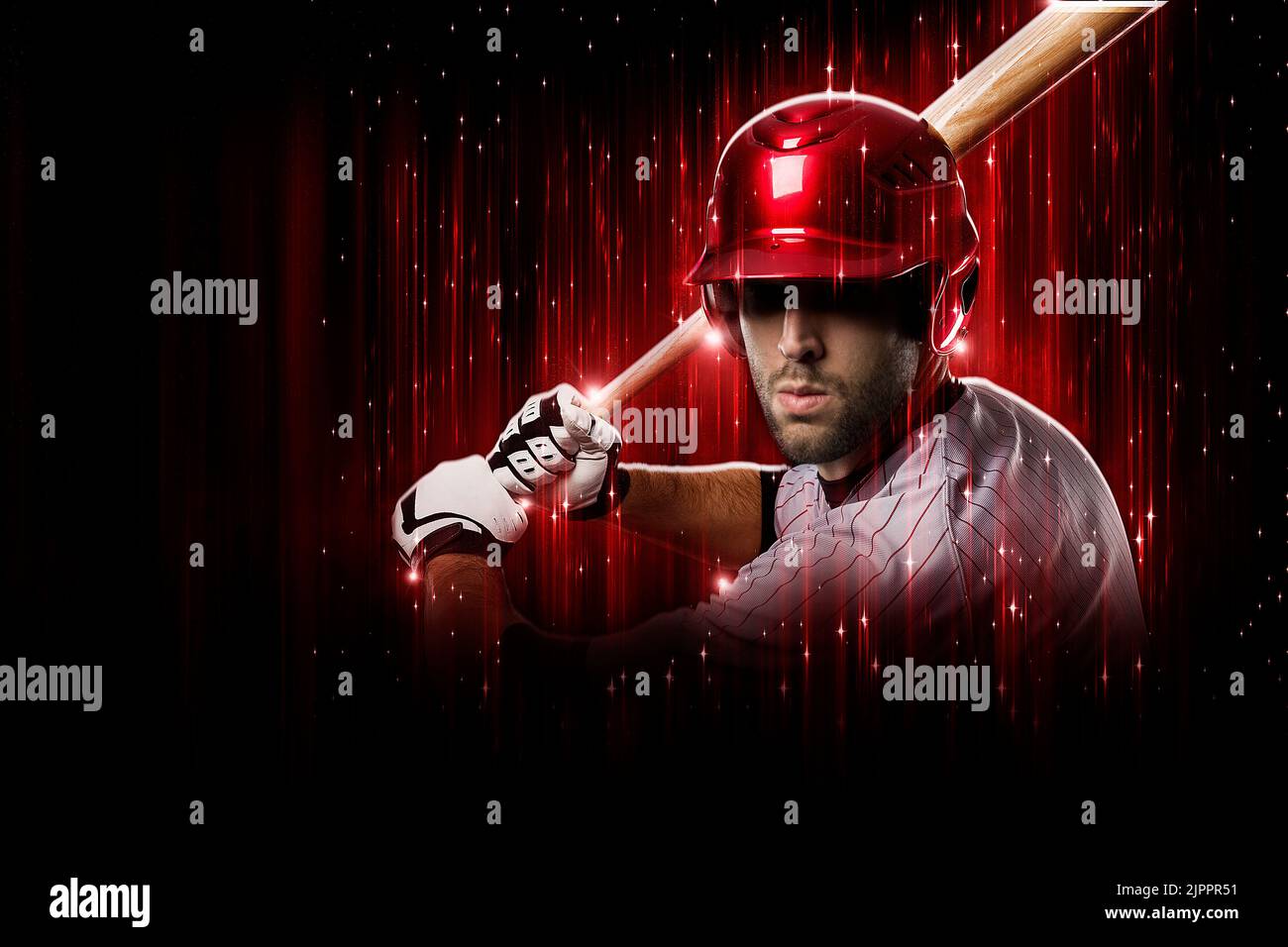 Baseball Player in a red uniform, on a black and red background Stock ...