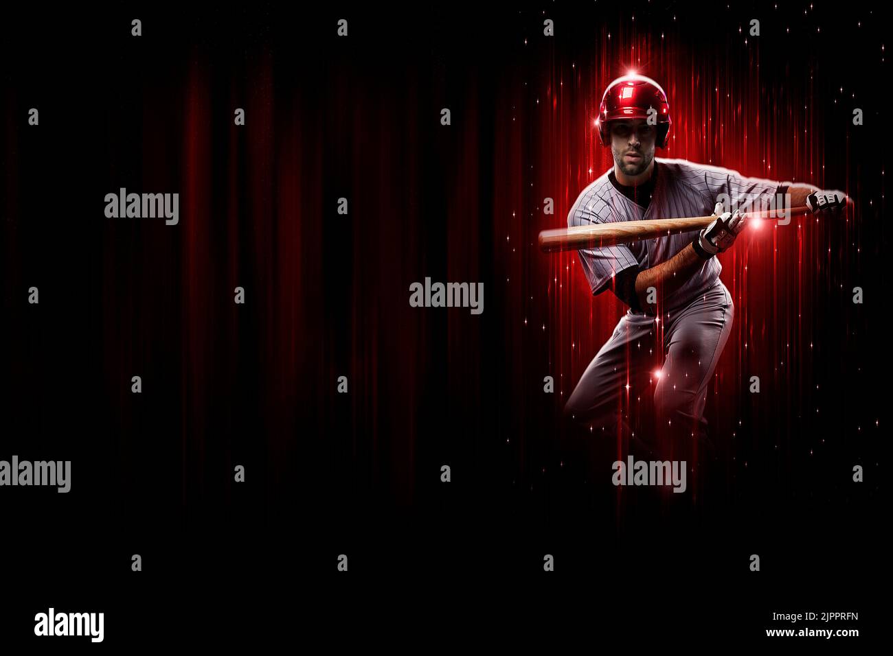 Baseball Player in a red uniform, on a black and red background Stock ...