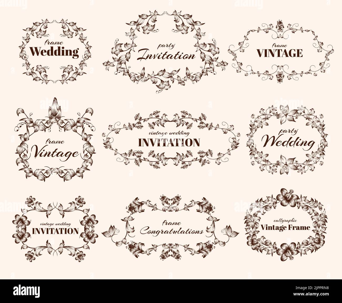 Vintage floral ornate calligraphic frames for wedding and ...