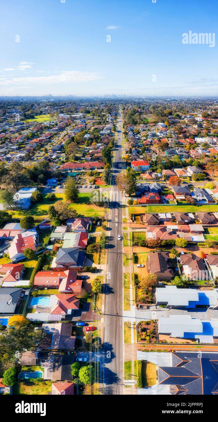 Local traffic residential street in City of Ryde - vertical aerial ...
