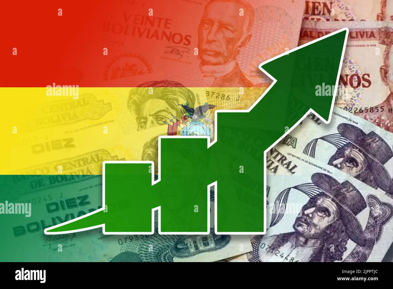 Economy Chart: Rising Arrow, Bolivian Cash Money and Bolivian Flag ...