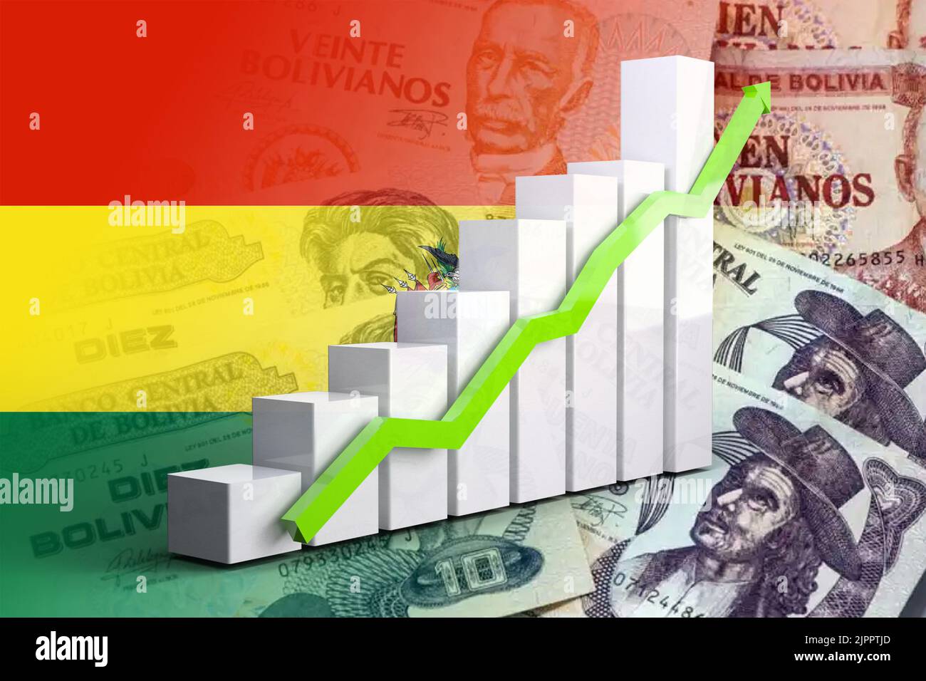 Economy Chart: Rising Arrow, Bolivian Cash Money and Bolivian Flag ...