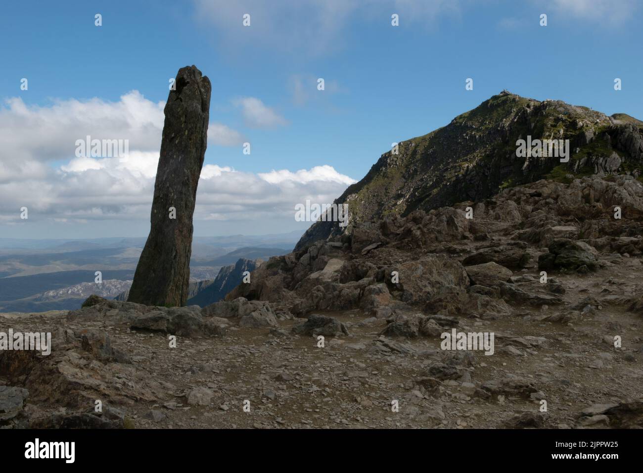 Standing Stone, just below Snowdon Summit, Gwynedd, Wales, UK Stock ...