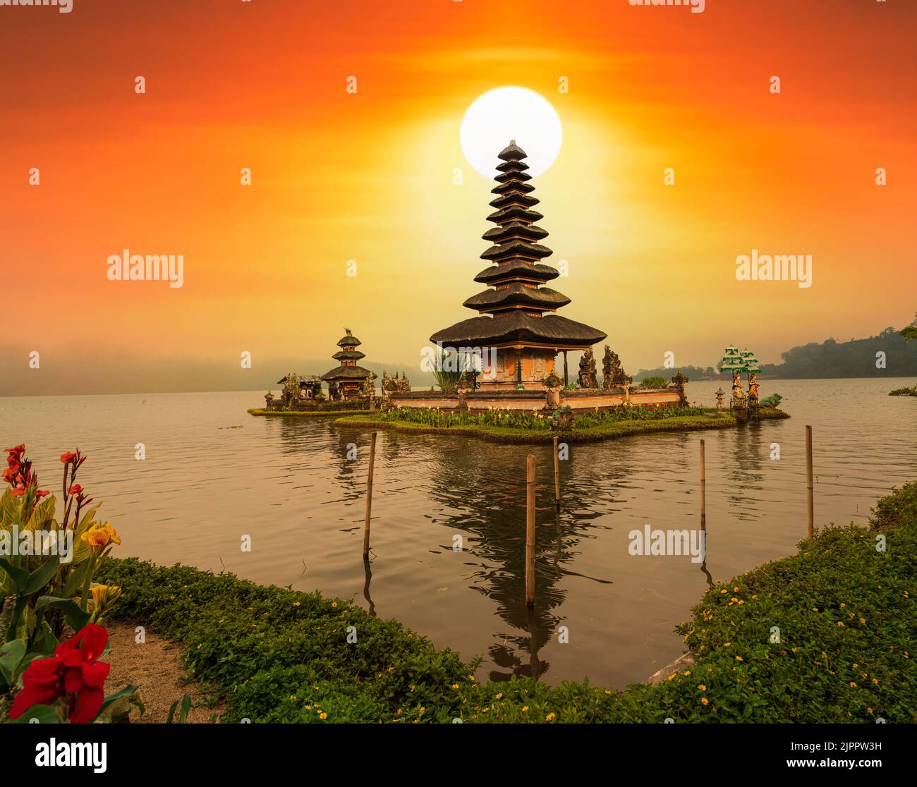 Pura Ulun Danu Bratan or Ulun Danu Beratan Temple at sunrise. Bali's most famous tourist ...