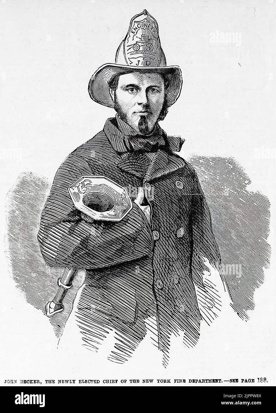 Portrait of John Decker, the newly elected chief of the New York Fire Department (1860). 19th ...