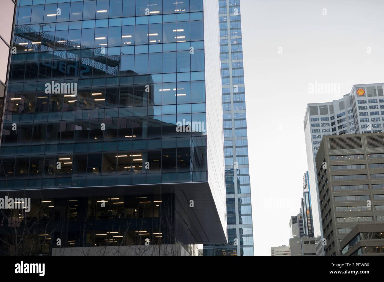 Downtoawn Calagry Business District Skyline at dawn Stock Photo - Alamy