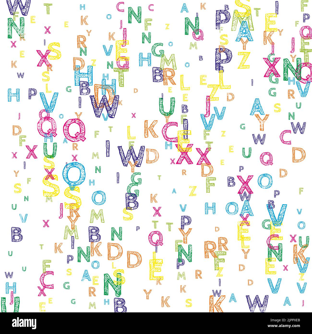 Falling letters of English language. Bright handdrawn flying words of ...