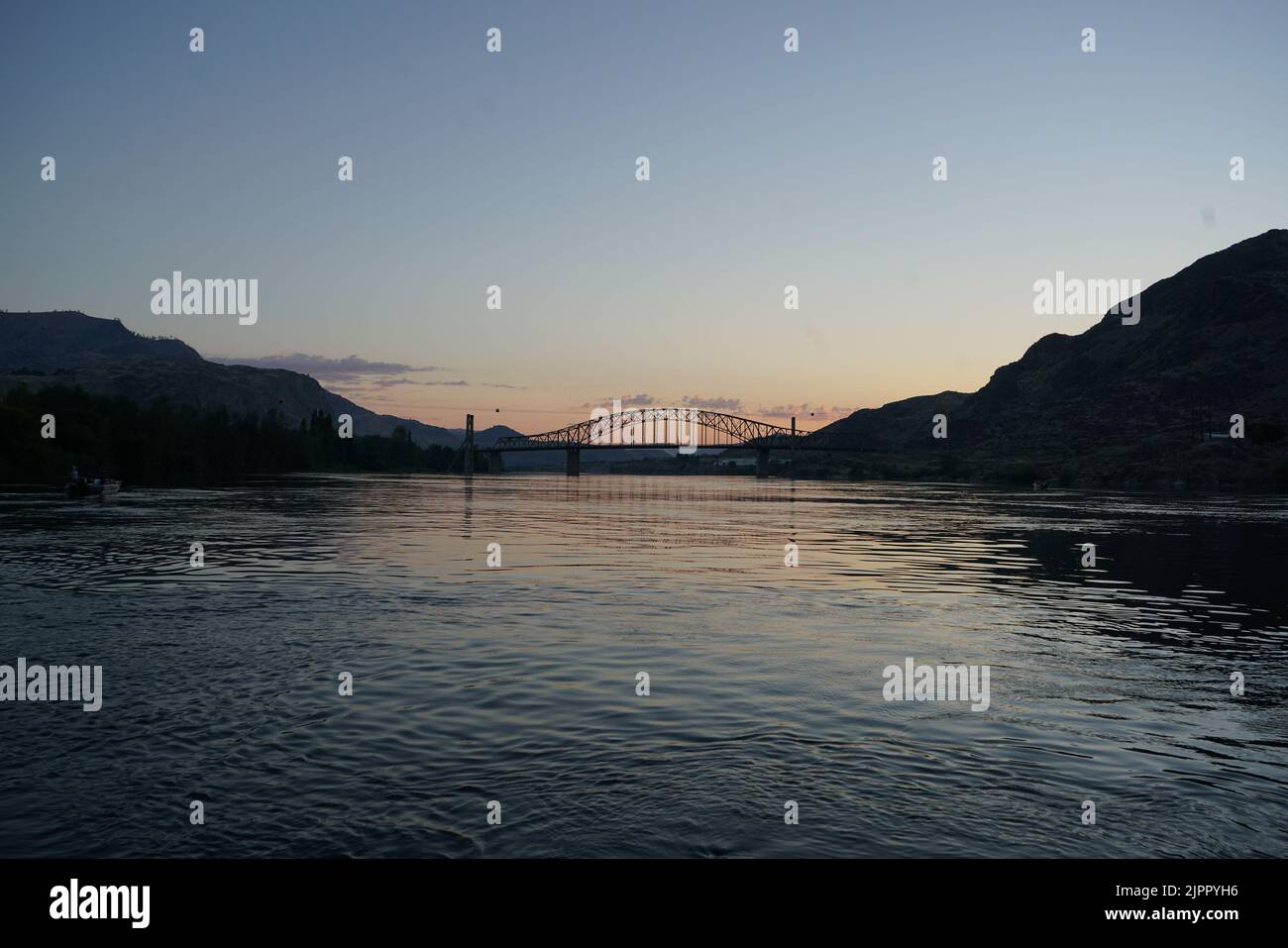 The Beebe bridge on the Columbia River in Washington before sunrise ...