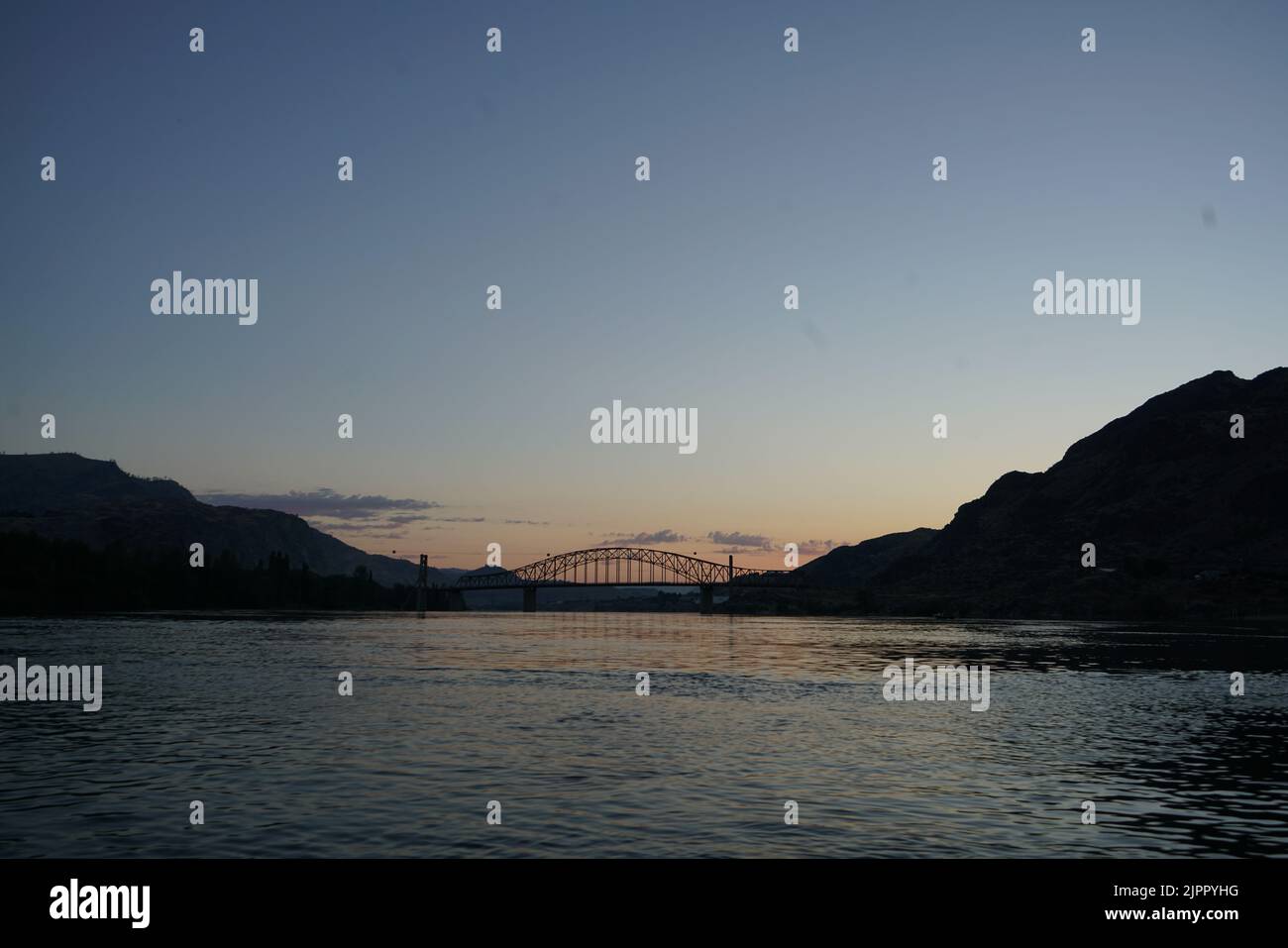 The Beebe bridge on the Columbia River in Washington before sunrise ...