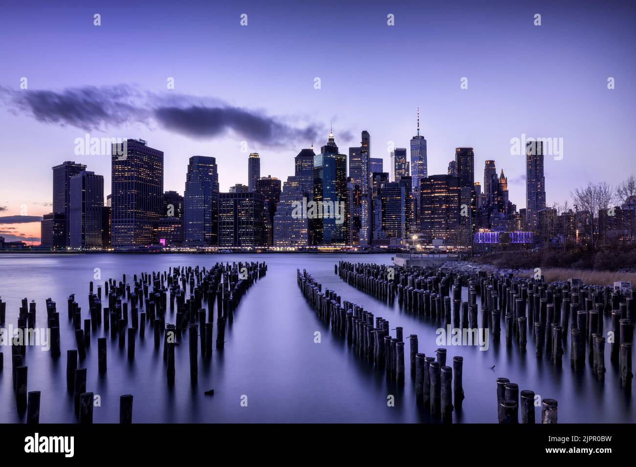 The Old Pier 1 Park in Brooklyn, New York City with a gorgeous purple ...