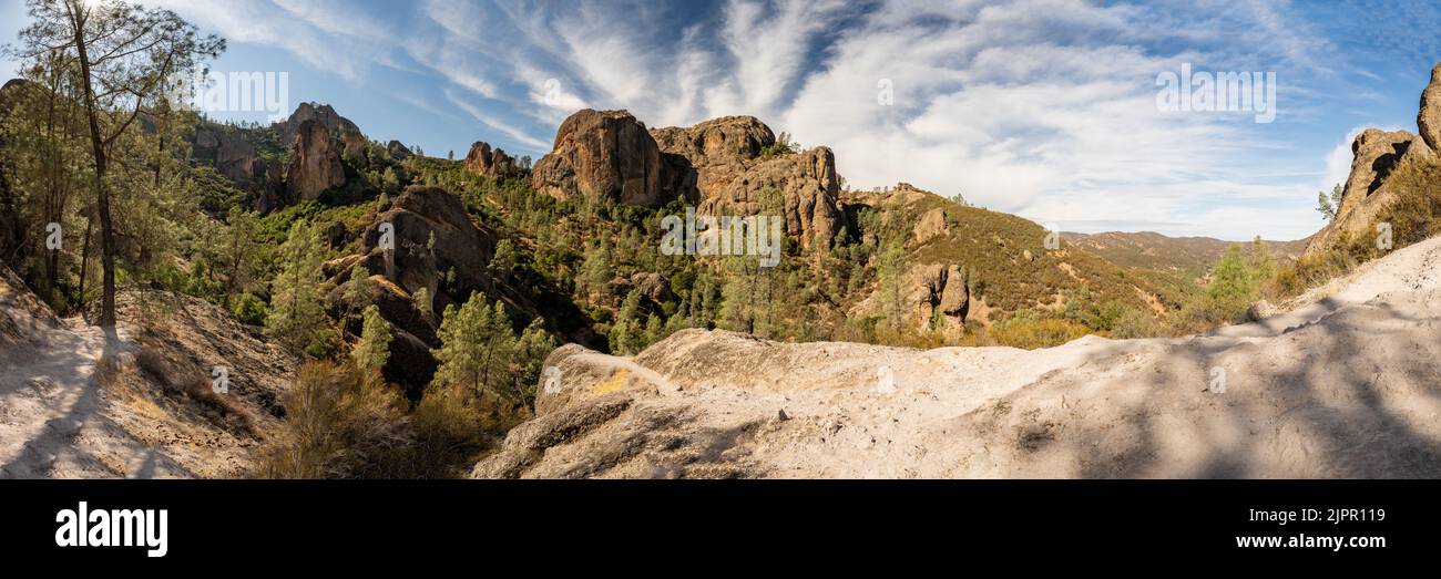 Panorama of Pinnacle Rocks and Trail in Pinnacles National Park along ...