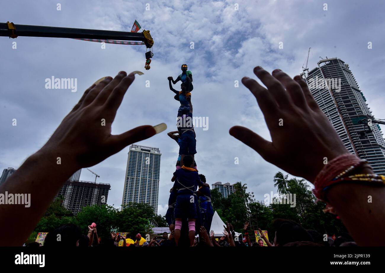 MUMBAI, INDIA - AUGUST 19: Govinda revellers form human pyramid to ...