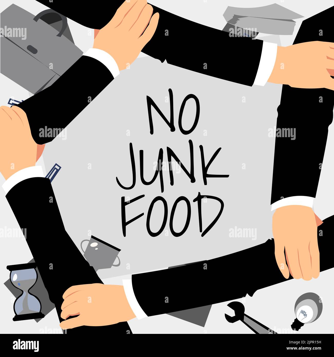 Hand writing sign No Junk Food, Business approach Stop eating unhealthy ...