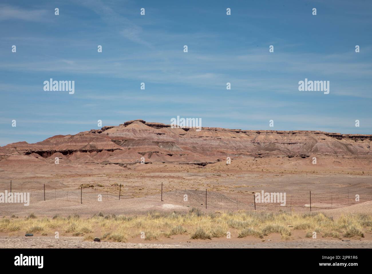 desert landscape with mountains near Leupp, Arizona in afternoon heat ...
