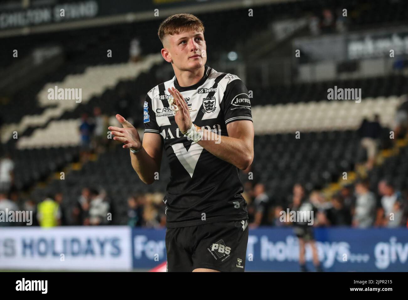 Davy Litten #34 of Hull FC applauds the Hull FC fans in, on 8/19/2022 ...