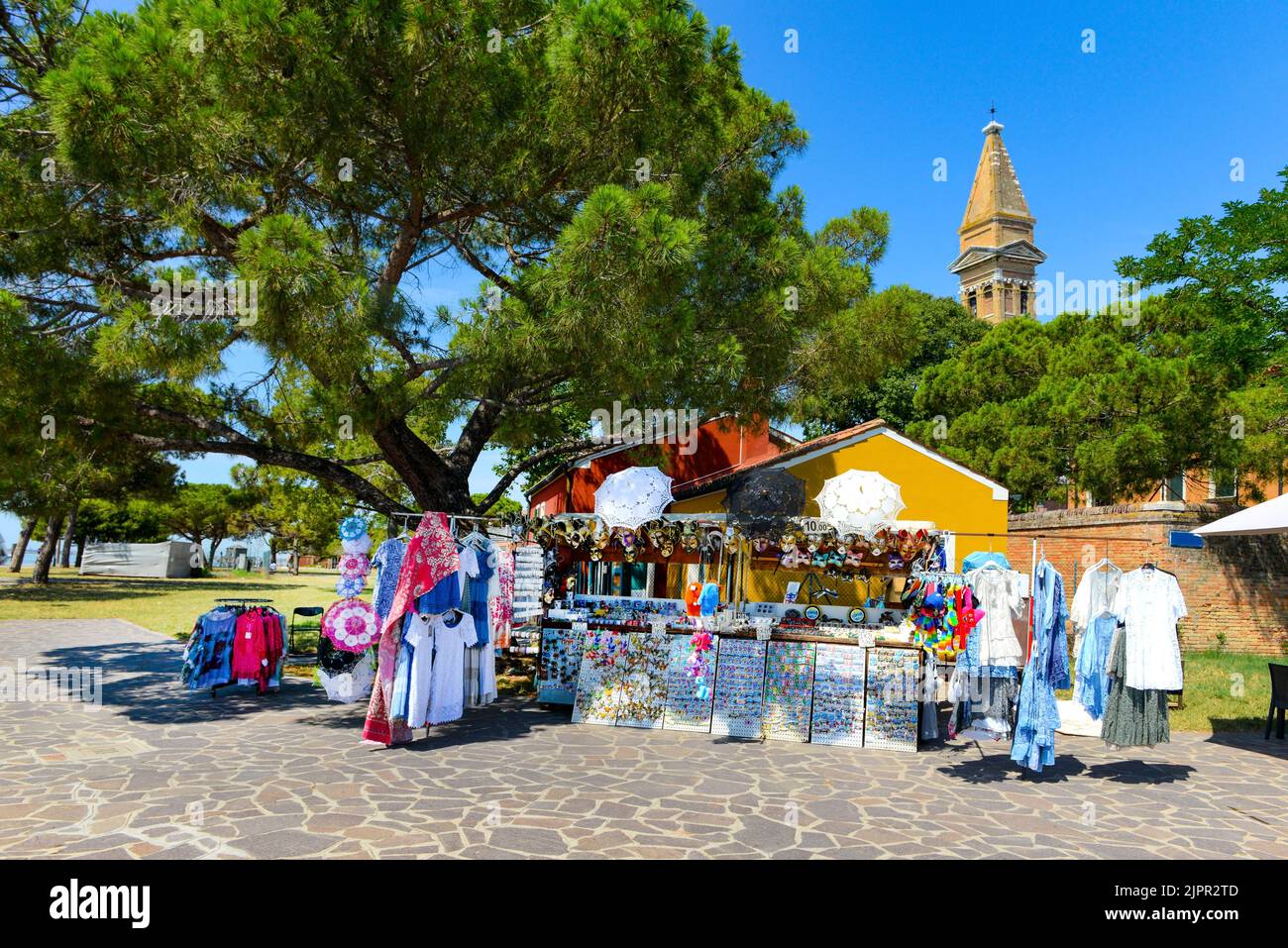 BURANO ISLAND, VENICE, ITALY - JULY 4, 2022: Souvenir shop on the main street of burano Island ...
