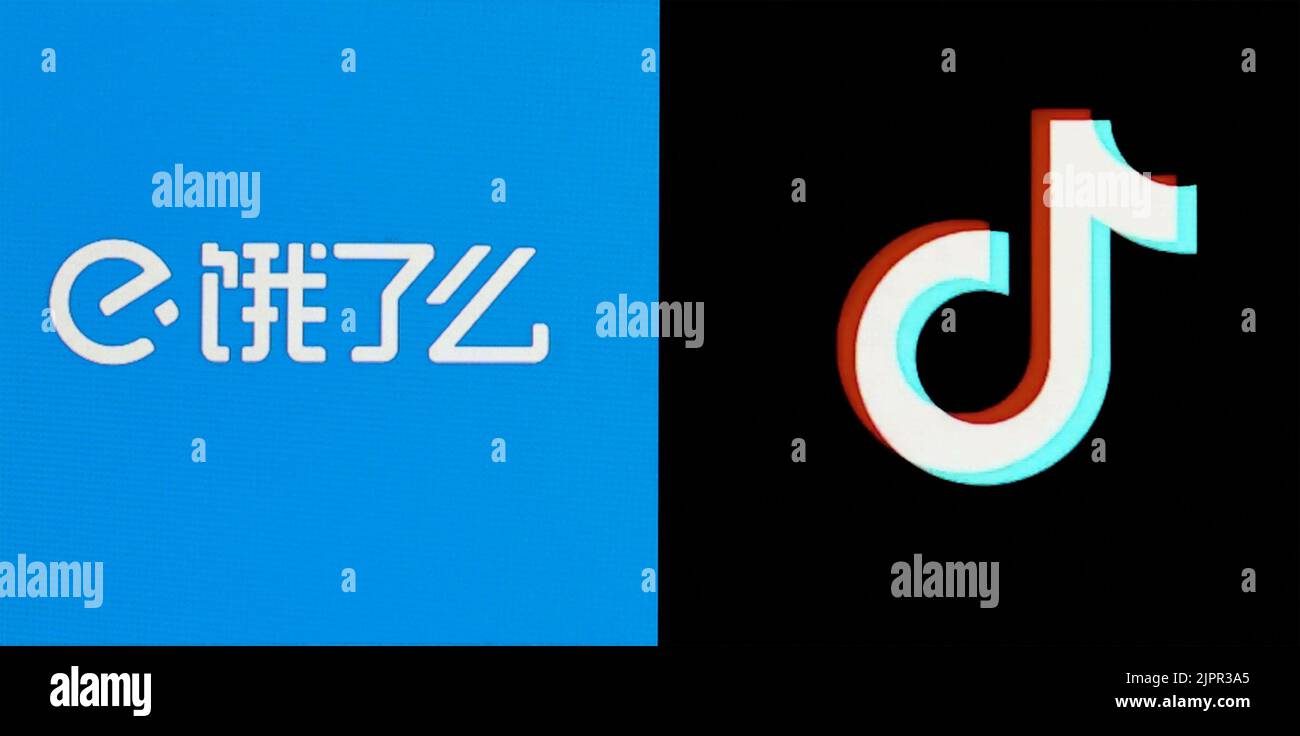 ZHOUSHAN, CHINA - AUGUST 19, 2022 - Logos of Eleme and Tiktok are seen ...