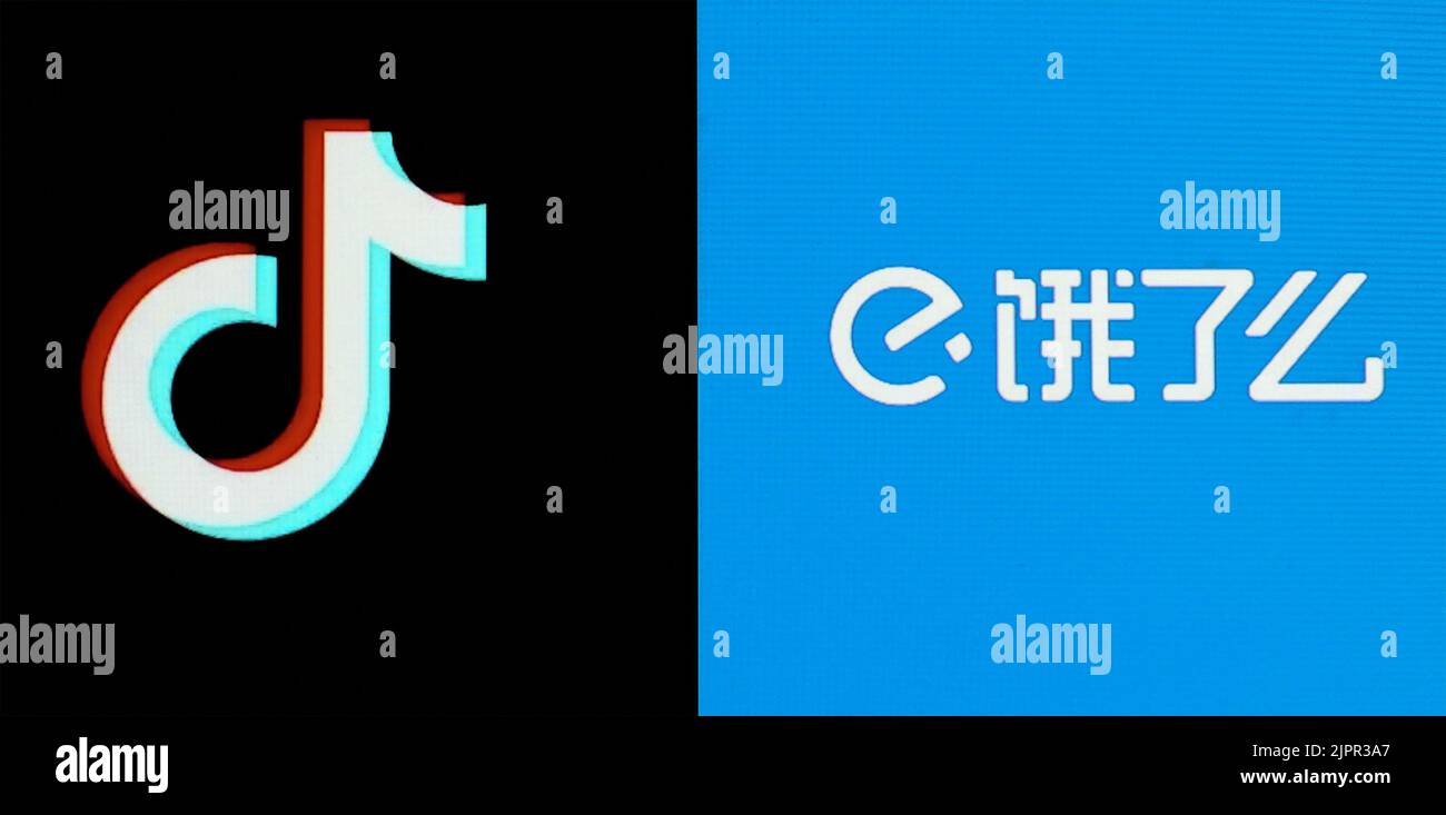 ZHOUSHAN, CHINA - AUGUST 19, 2022 - Logos of Eleme and Tiktok are seen ...