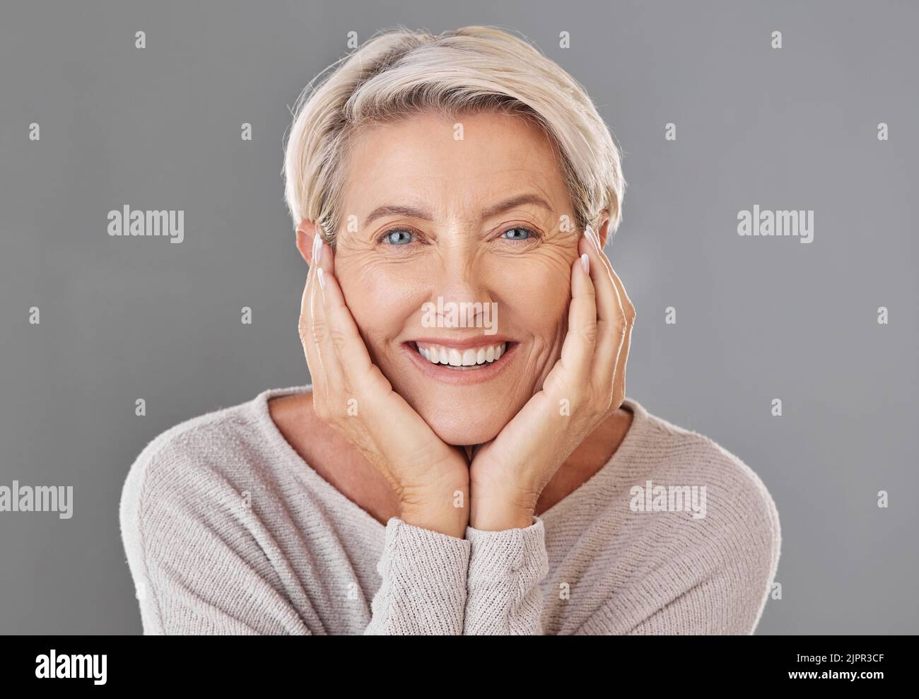 Portrait Of Woman Showing Beauty Skincare With Smile Happiness With