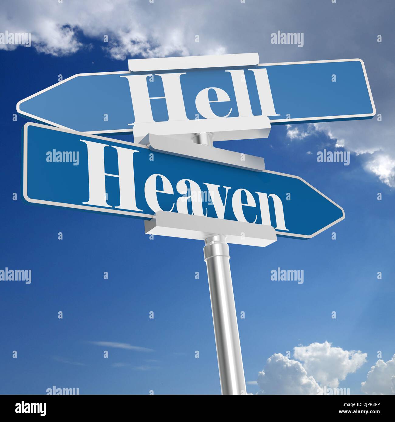 Hell and heaven signs with blue sky, 3D rendering Stock Photo - Alamy