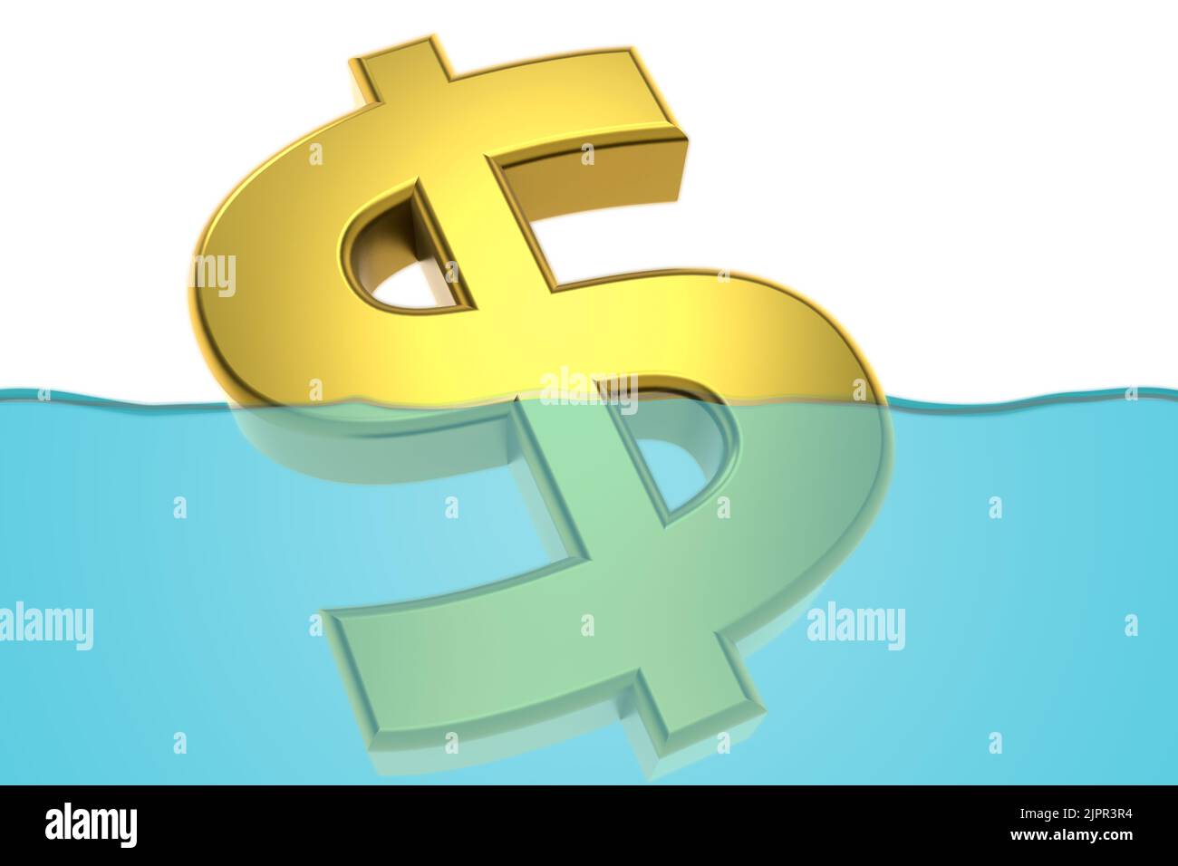 Sinking dollar sign as symbol of global financiall crisis, 3d rendering ...