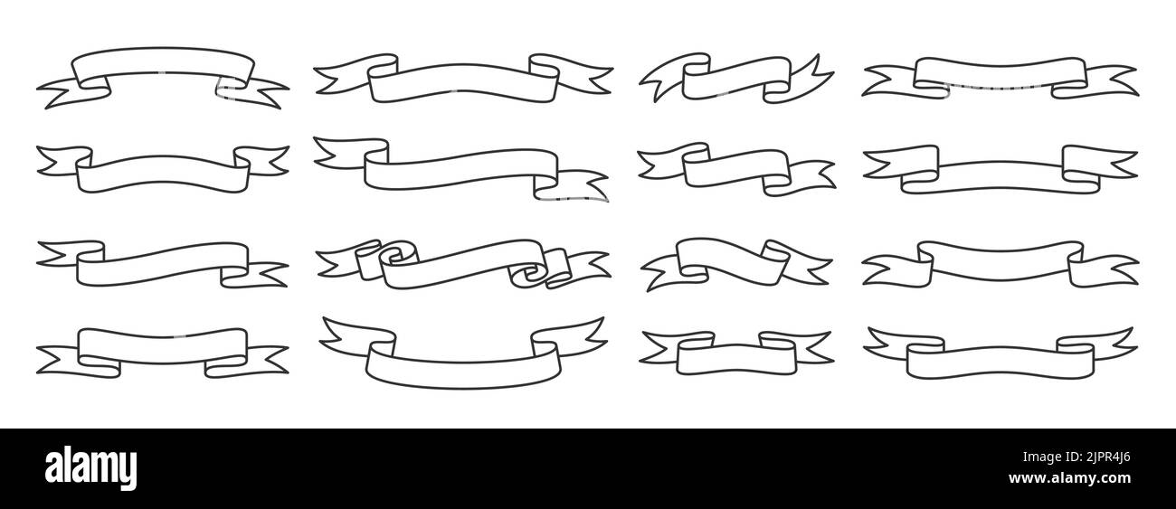 Ribbon banners set, line style. Simple modern ribbons collection ...