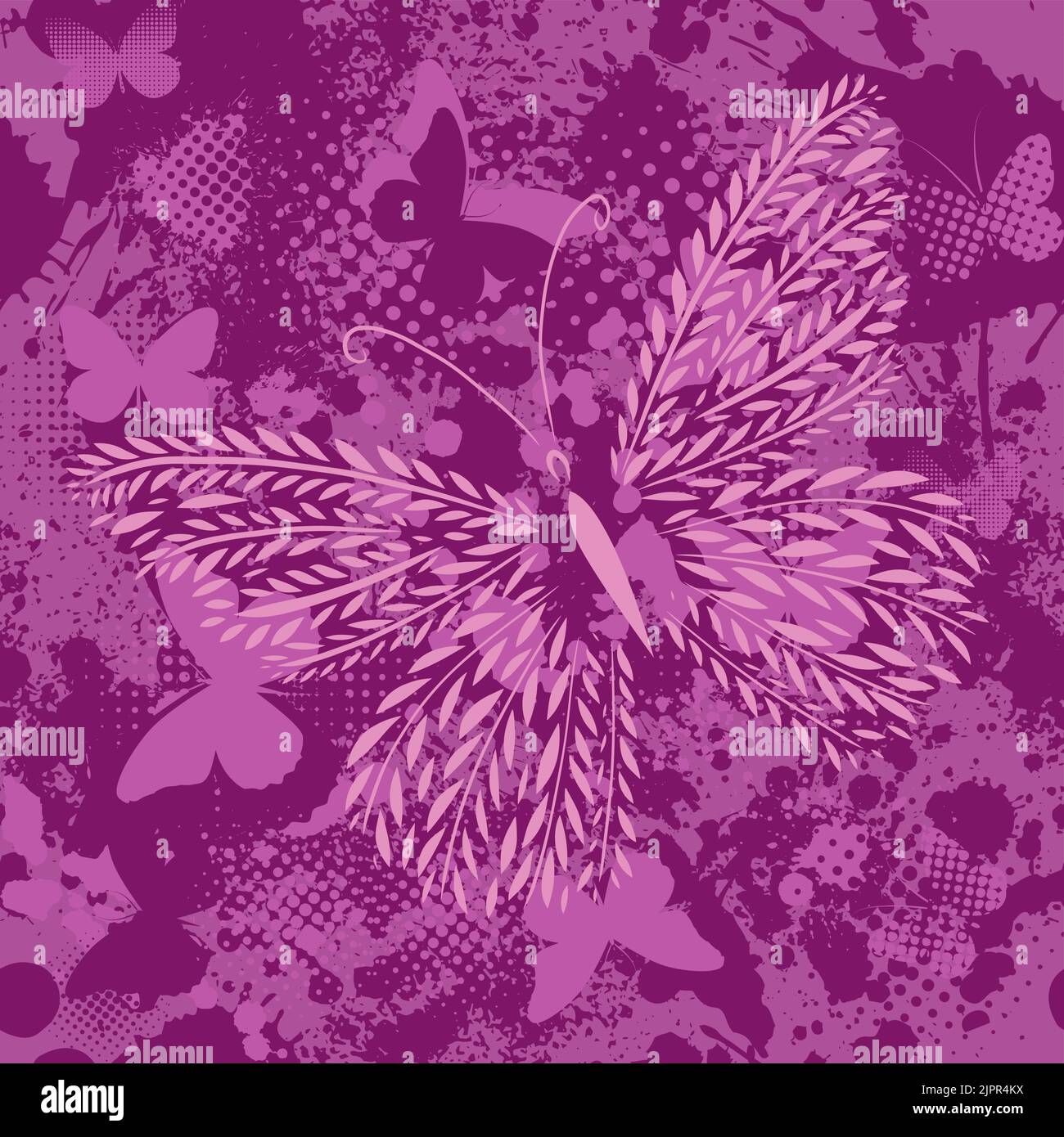 Purple seamless pattern with butterflies. Vector illustration Stock ...