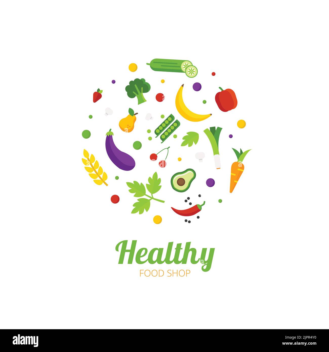 Healthy food shop logo. Fruits and Vegetables composition. Different ...