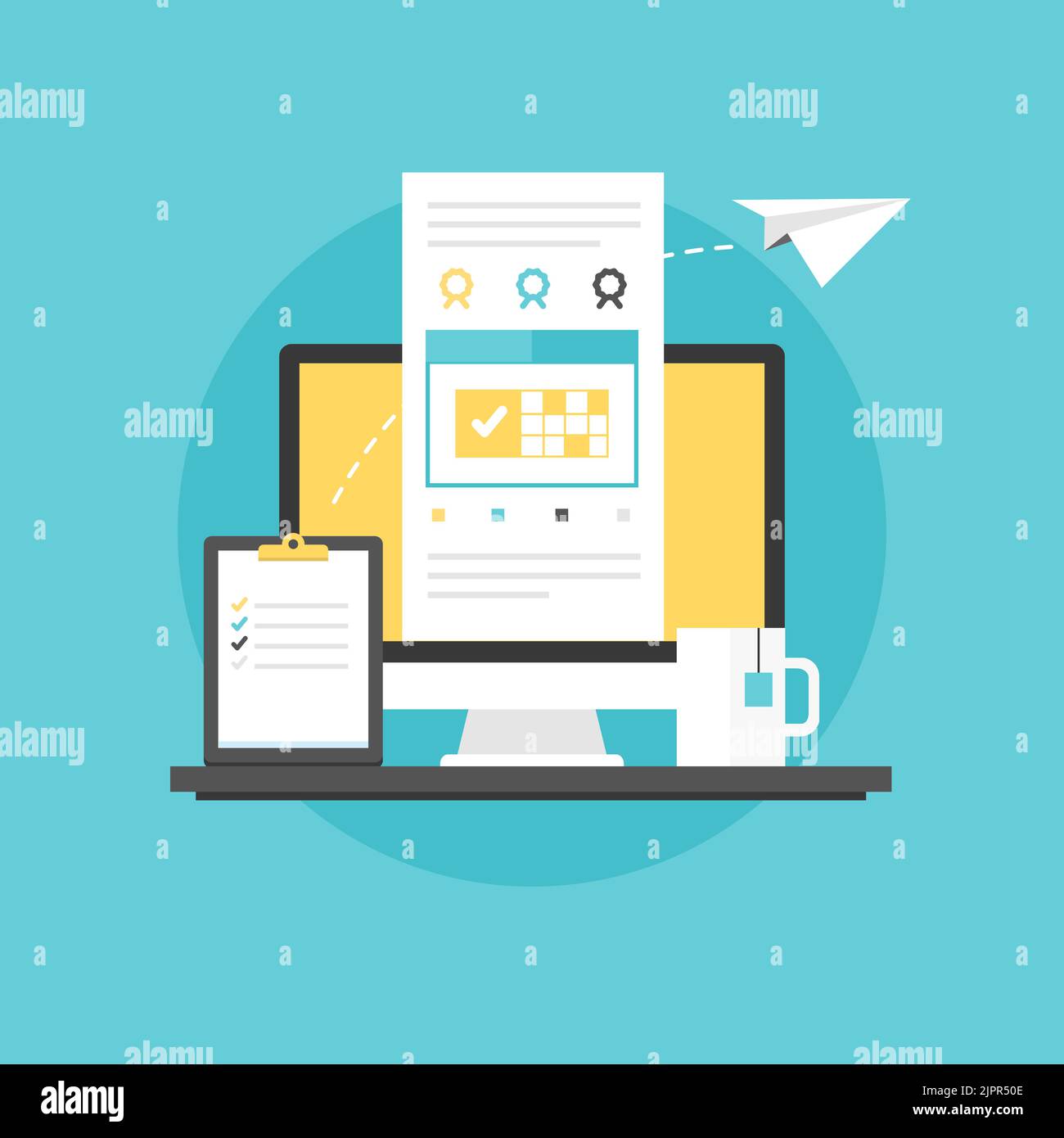 Business planning icon concept. Computer with business calendar and ...