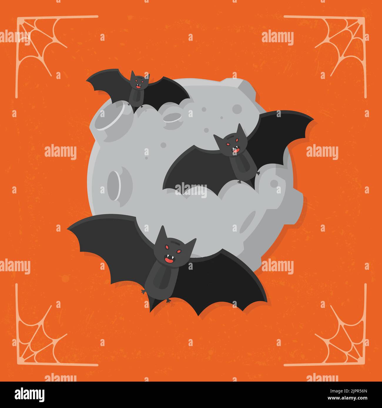 Bats on moon icon. Cartoon horror black bats group flying by the fool ...