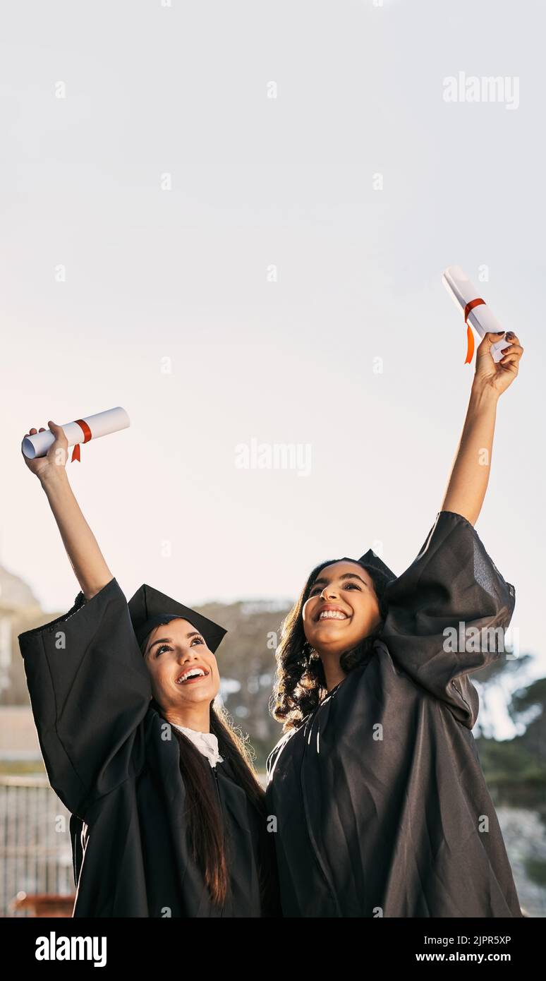 From here on only greater things will happen. two students celebrating ...