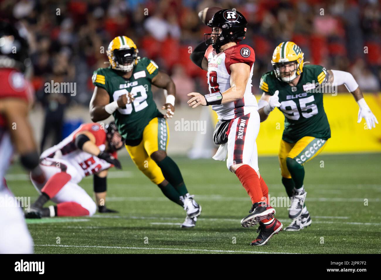 August 19, 2022: Ottawa Redblacks quarterback Nick Arbuckle (19) throws ...