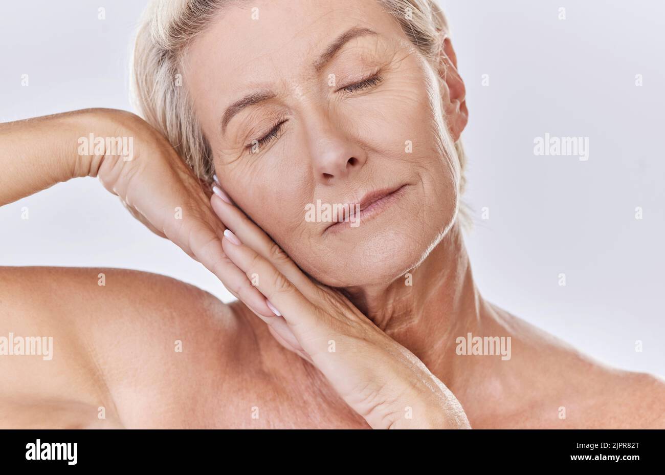 Skincare, beauty and wellness with health, skin and face of a senior ...