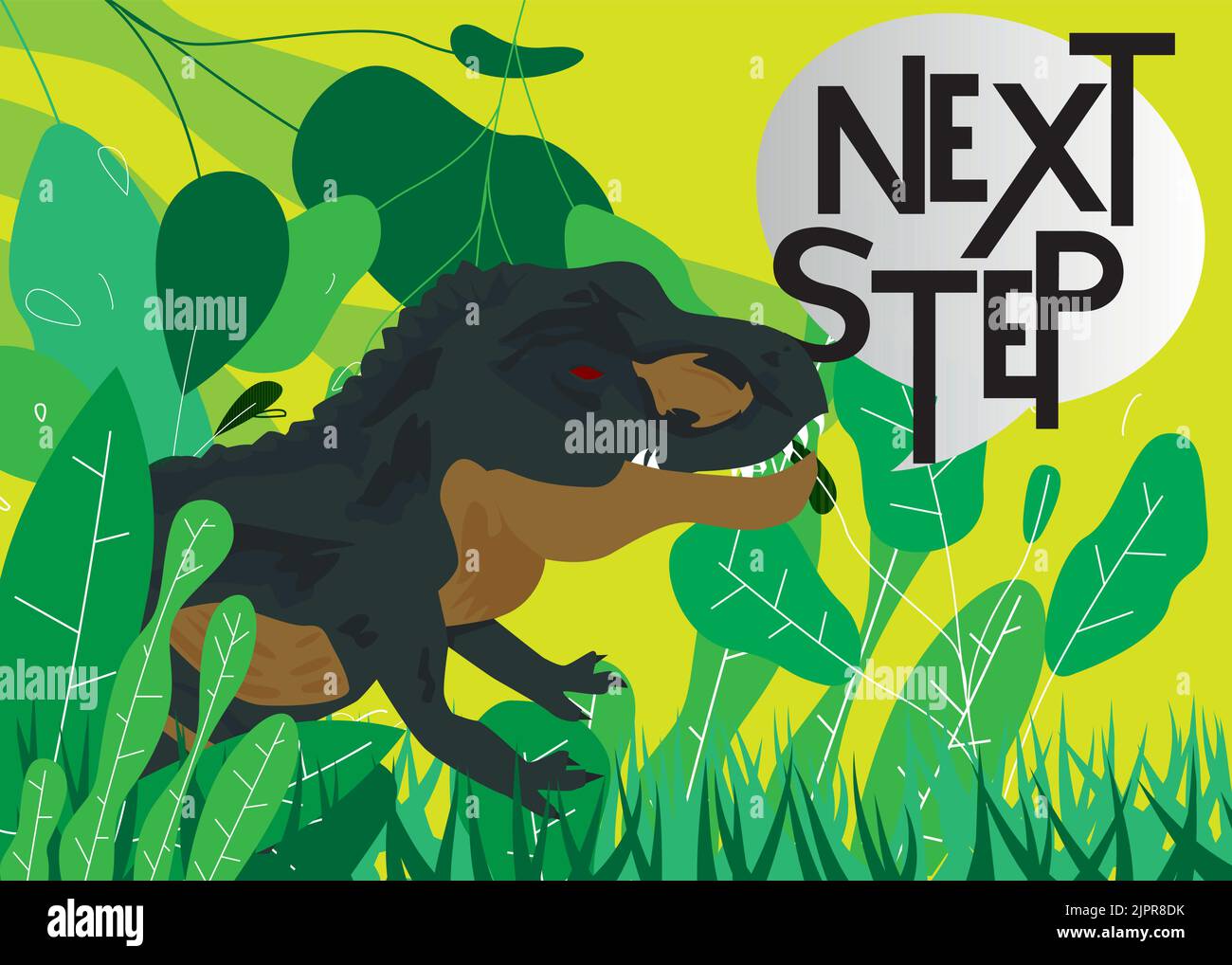 Dinosaur with speech bubble saying Next Step word. Tyrannosaurus Rex ...