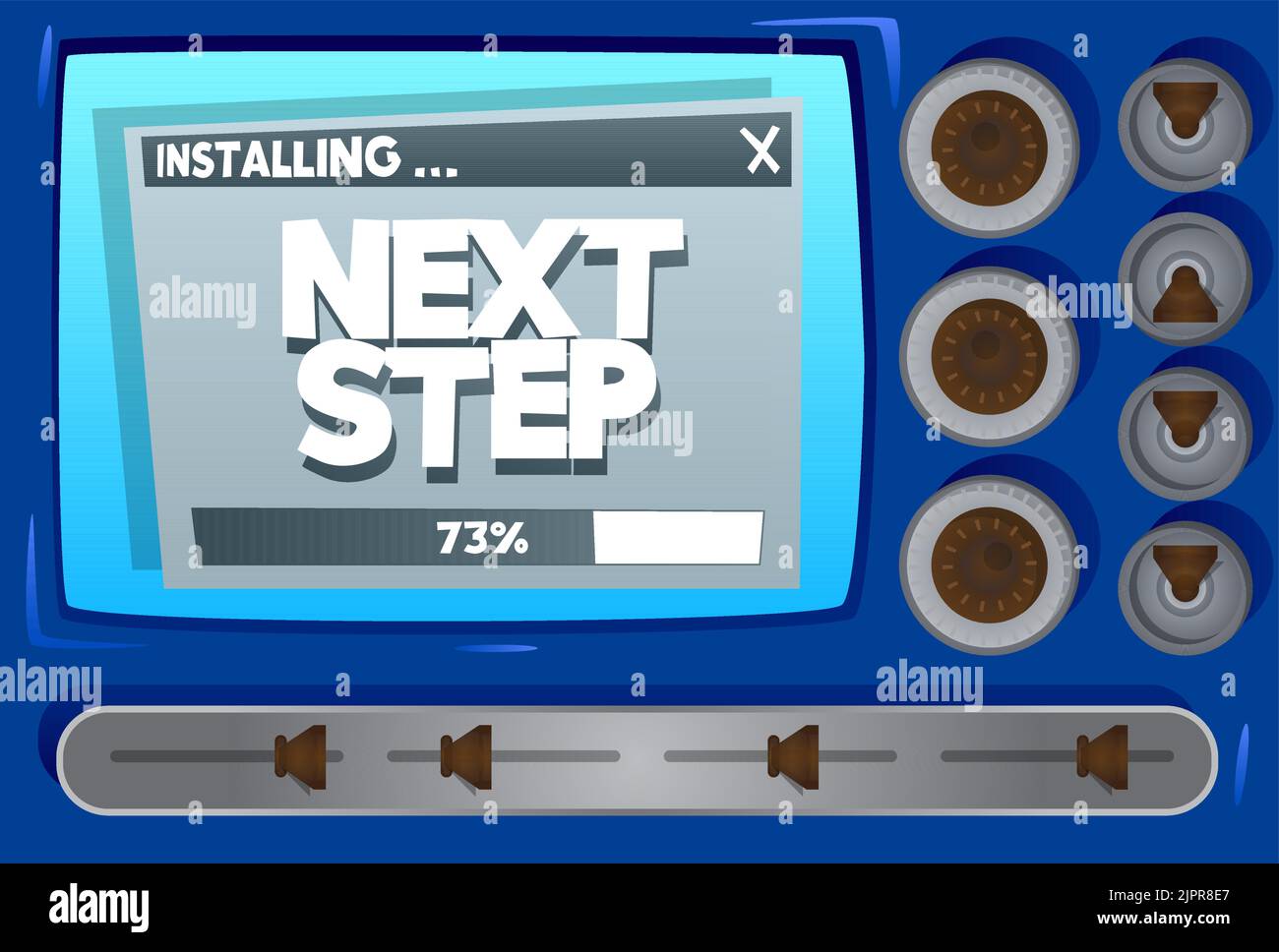 Cartoon Computer With the word Next Step. Message of a screen ...