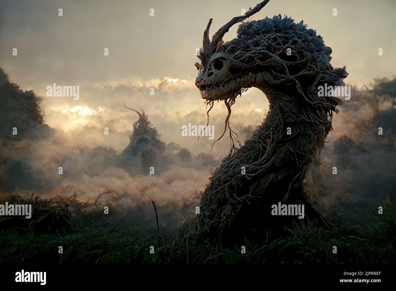 3D illustration of a cursed dragon turned into a tree Stock Photo - Alamy