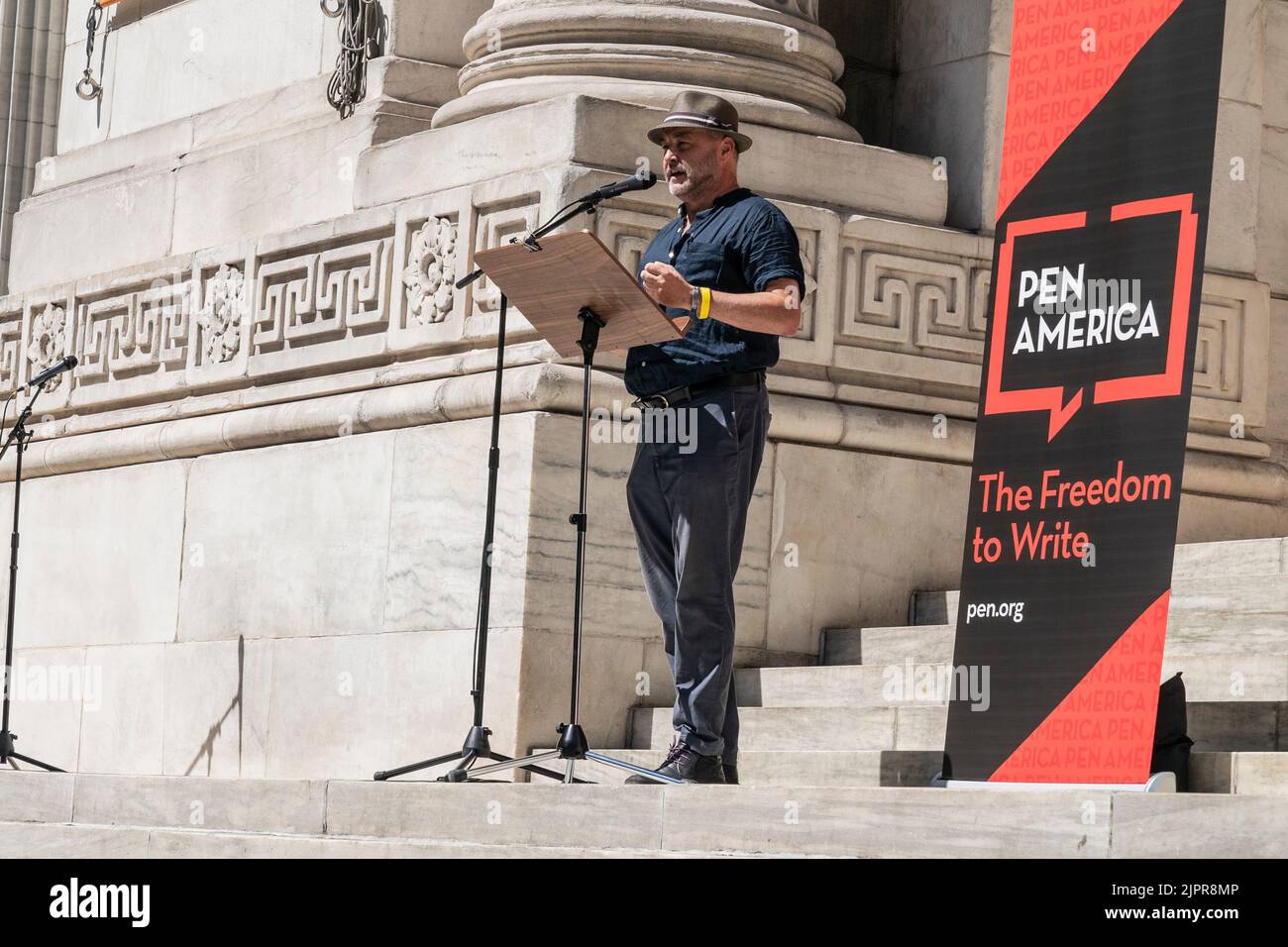 New York, NY - August 19, 2022: Colum McCann speaks during PEN America ...