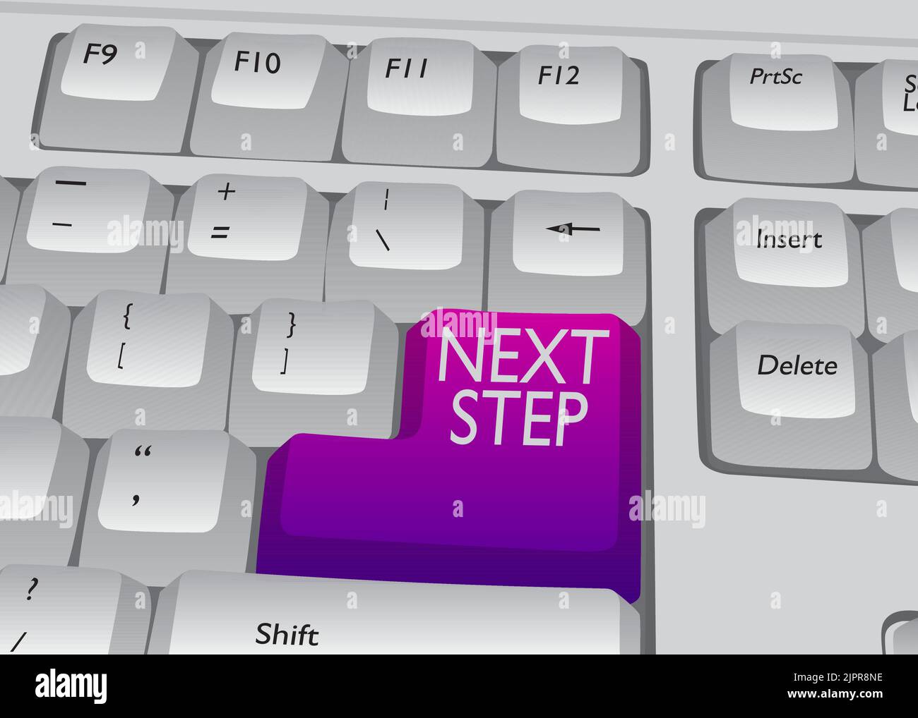 Computer Keyboard with Next Step text. Close-up of an electronic ...