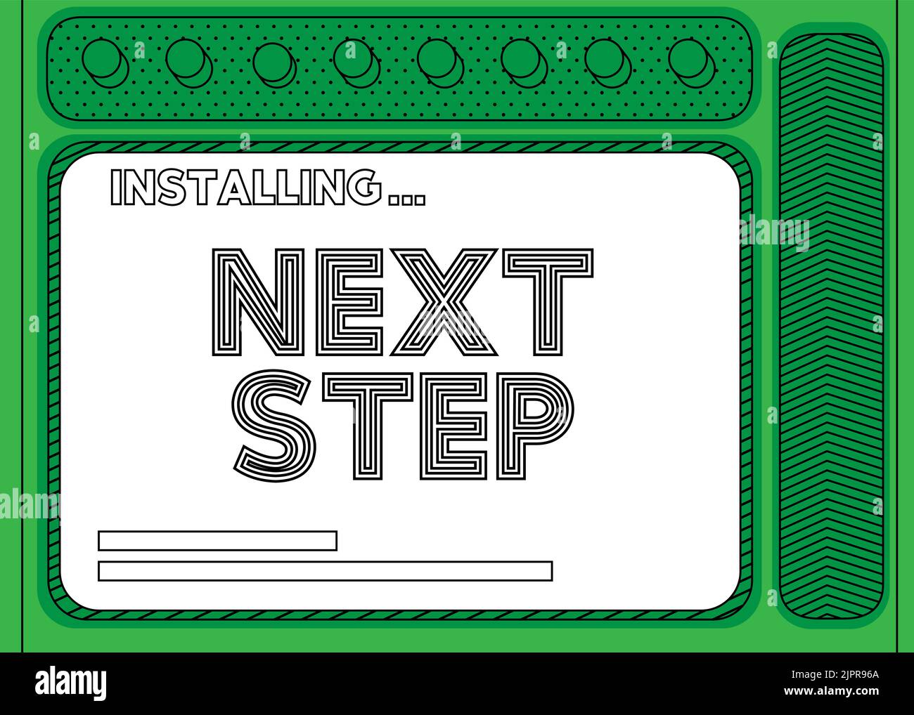 Cartoon Computer With the word Next Step. Message of a screen ...