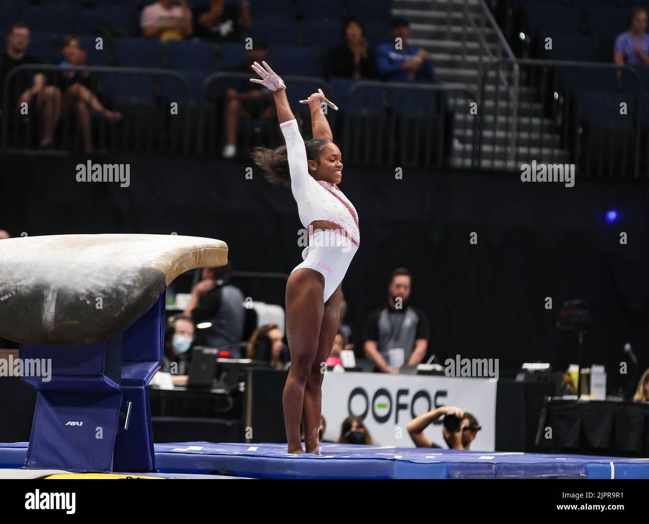 August 19, 2022: Shilese Jones of Ascend salutes the judges following ...
