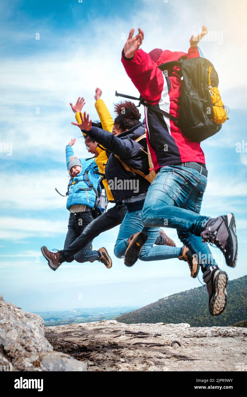 Family reach top of mountain hi-res stock photography and images - Alamy