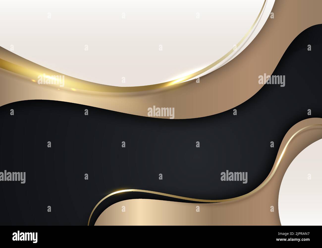 Elegant 3D abstract background white wave shape with gold ribbon and ...
