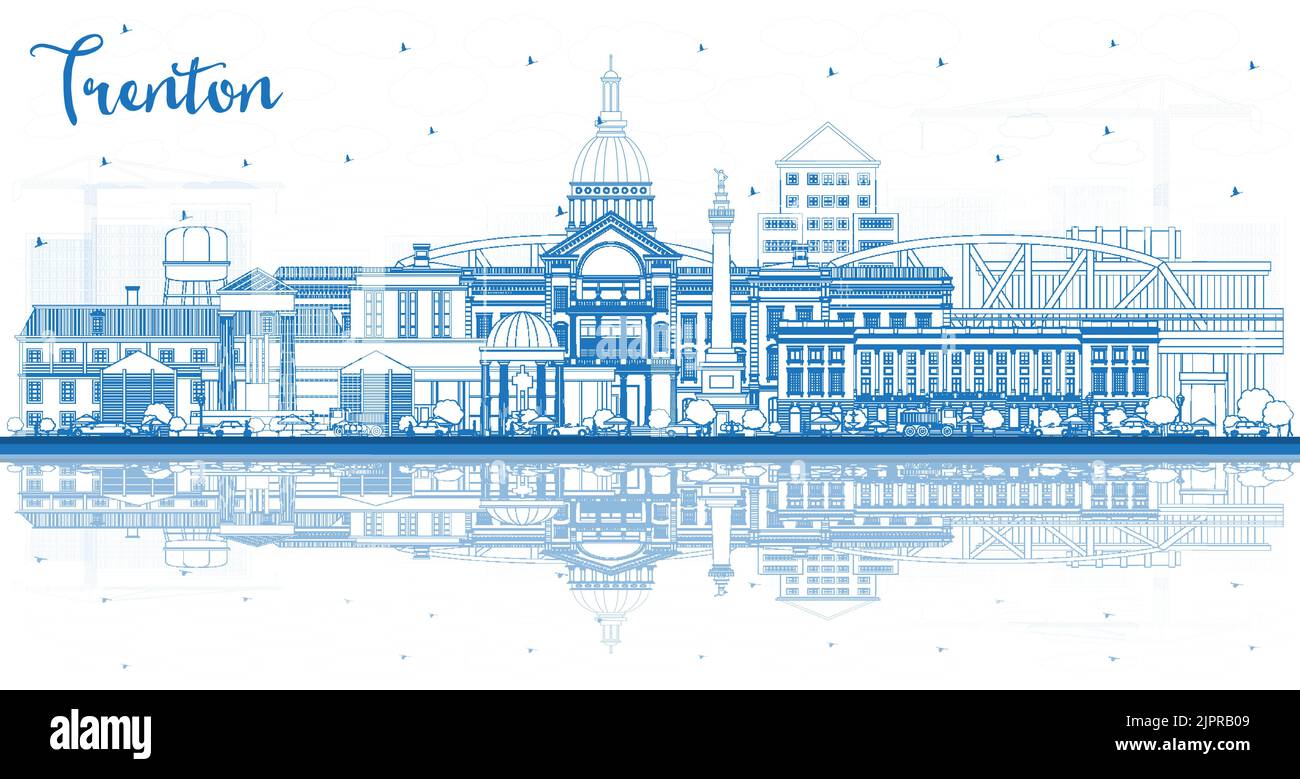 Outline Trenton New Jersey City Skyline with Blue Buildings and ...