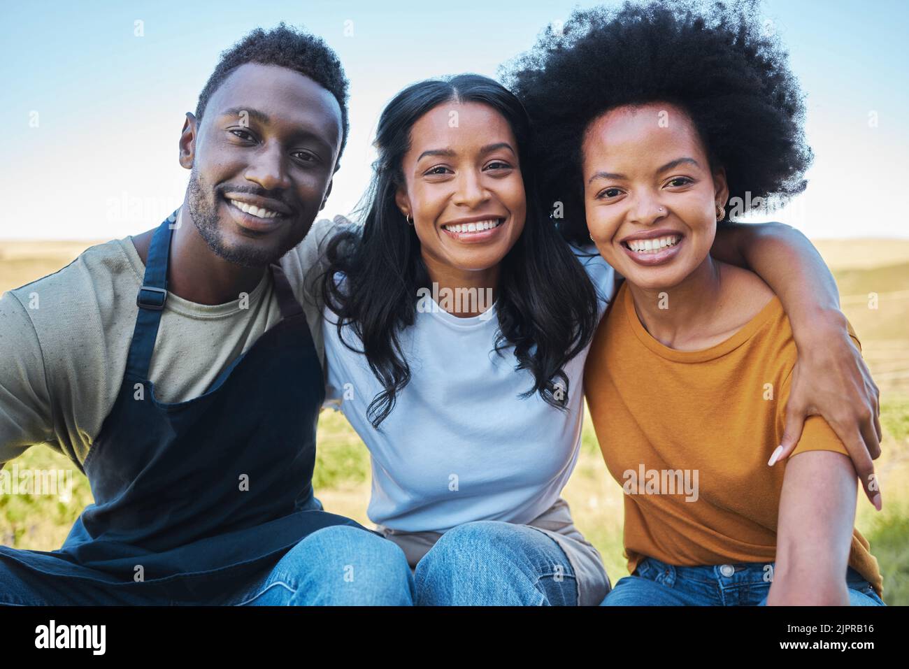 Diversity, black afro friends hugging, bonding and smile together ...