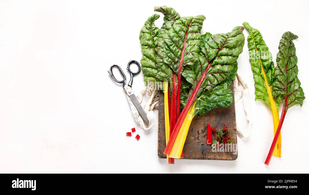 Raw chard on light background. Highly nutritious leaves. Popular ...