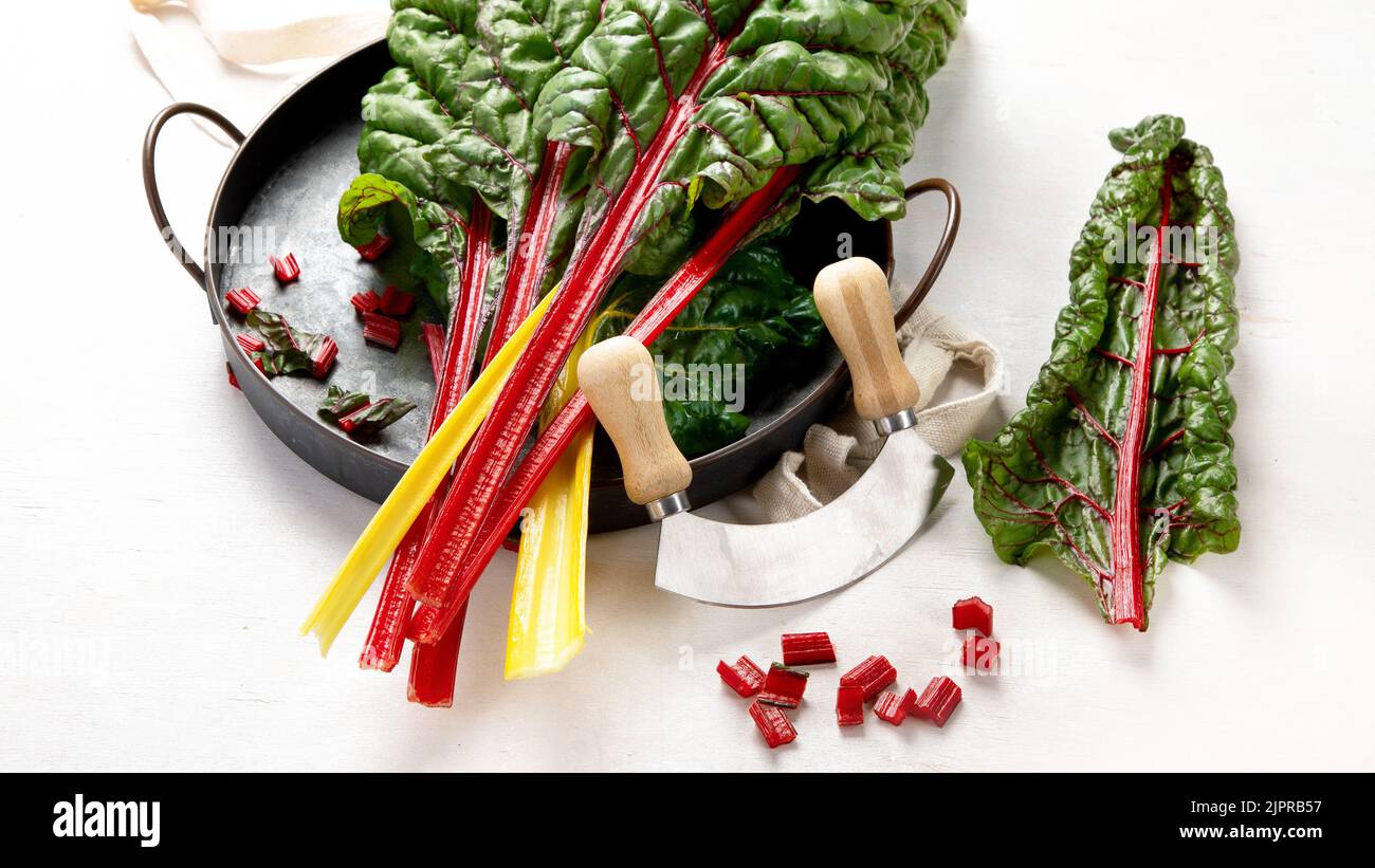 Raw chard on light background. Highly nutritious leaves. Popular ...