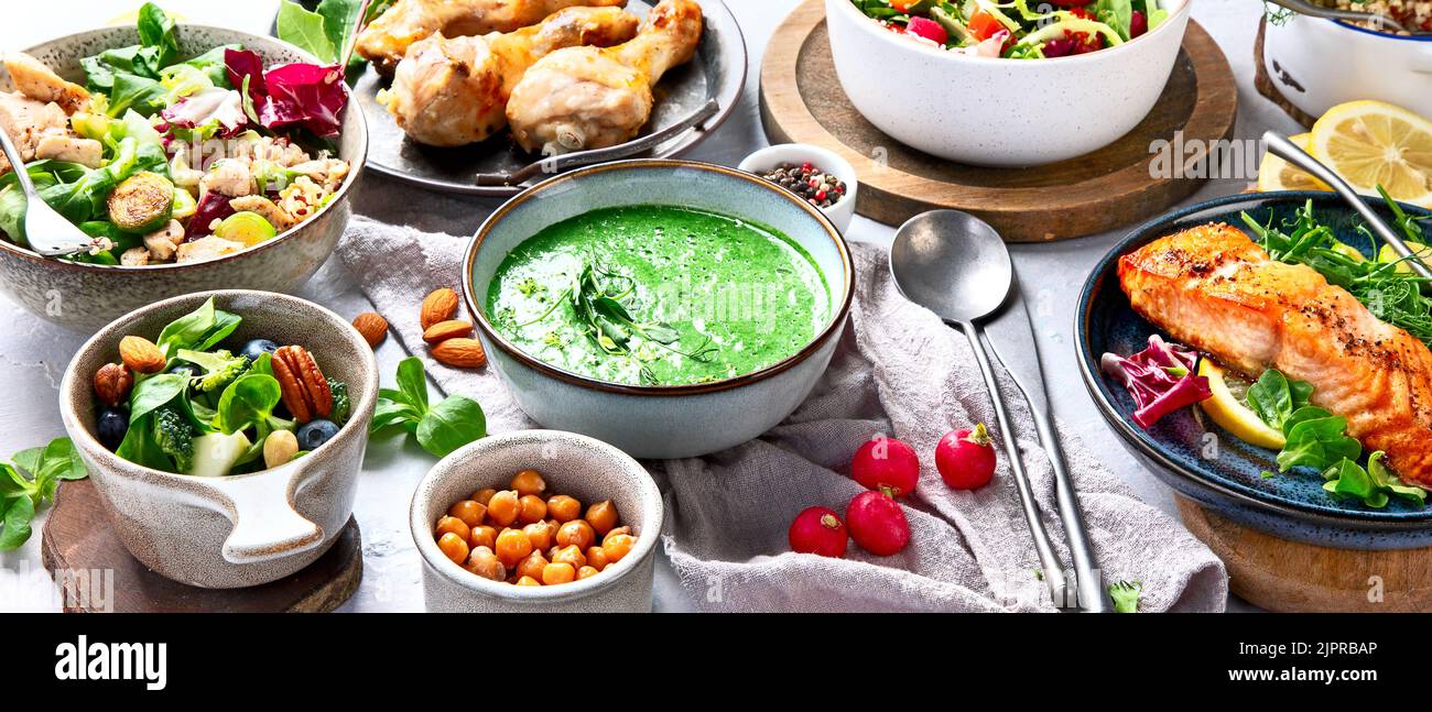 Healthy food assortment. Dieting concept. healthy dinner Stock Photo ...