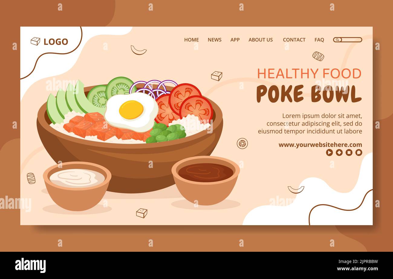 Poke Bowl Food Social Media Landing Page Template Hand Drawn Cartoon ...