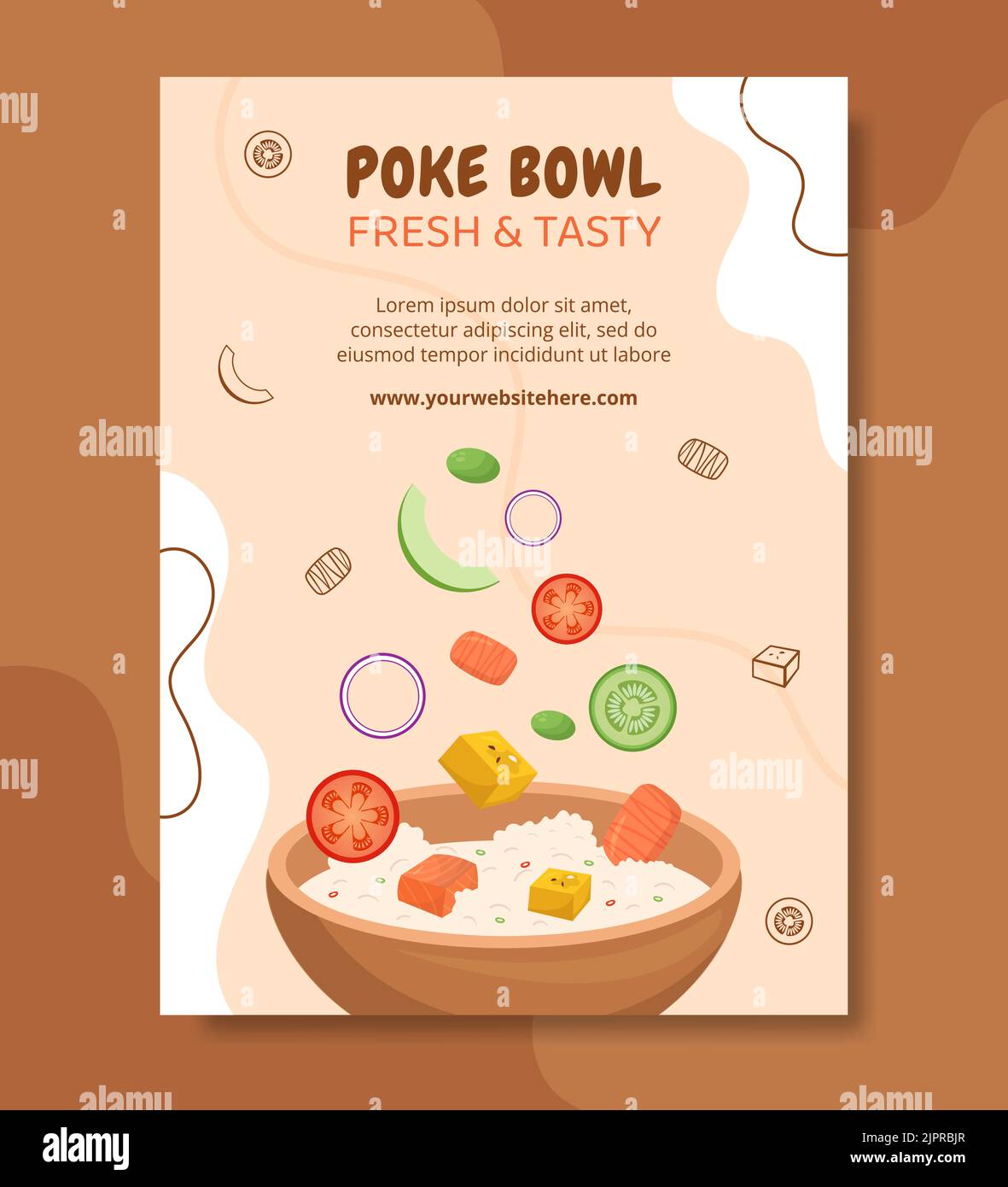 Poke Bowl Food Poster Template Hand Drawn Cartoon Flat Illustration ...