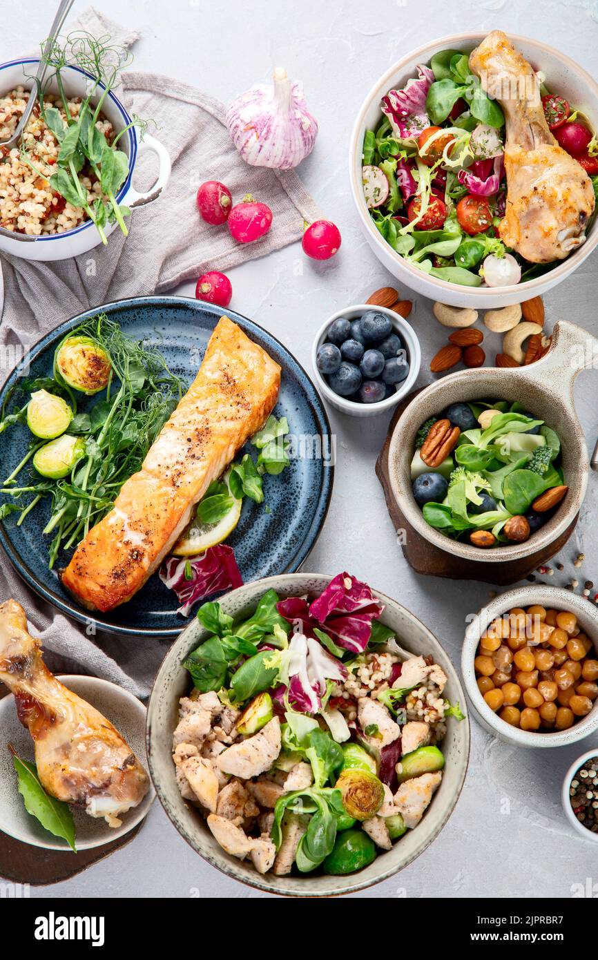 Healthy food assortment. Dieting concept. Flat lay, top view. healthy ...